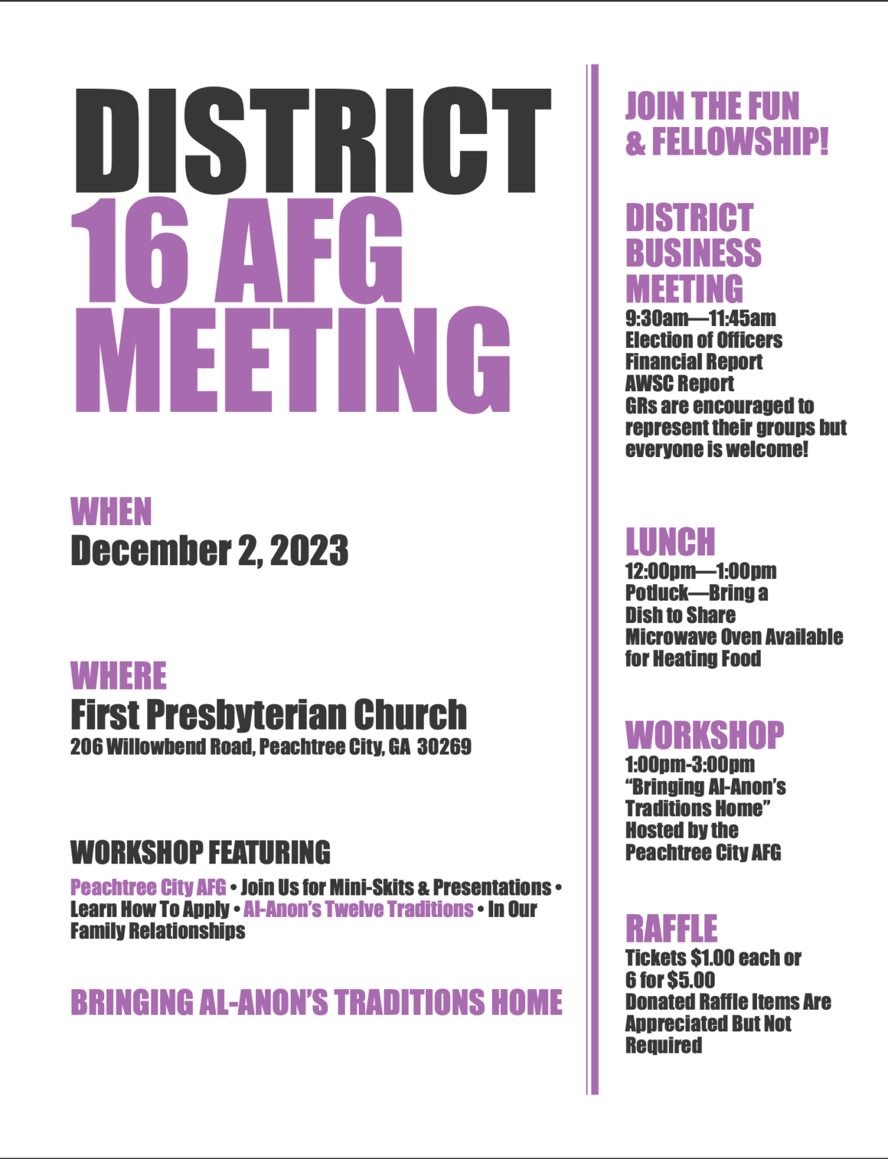 District 16 Workshop - Bringing Al-Anon's Traditions Home - Georgia Al-Anon